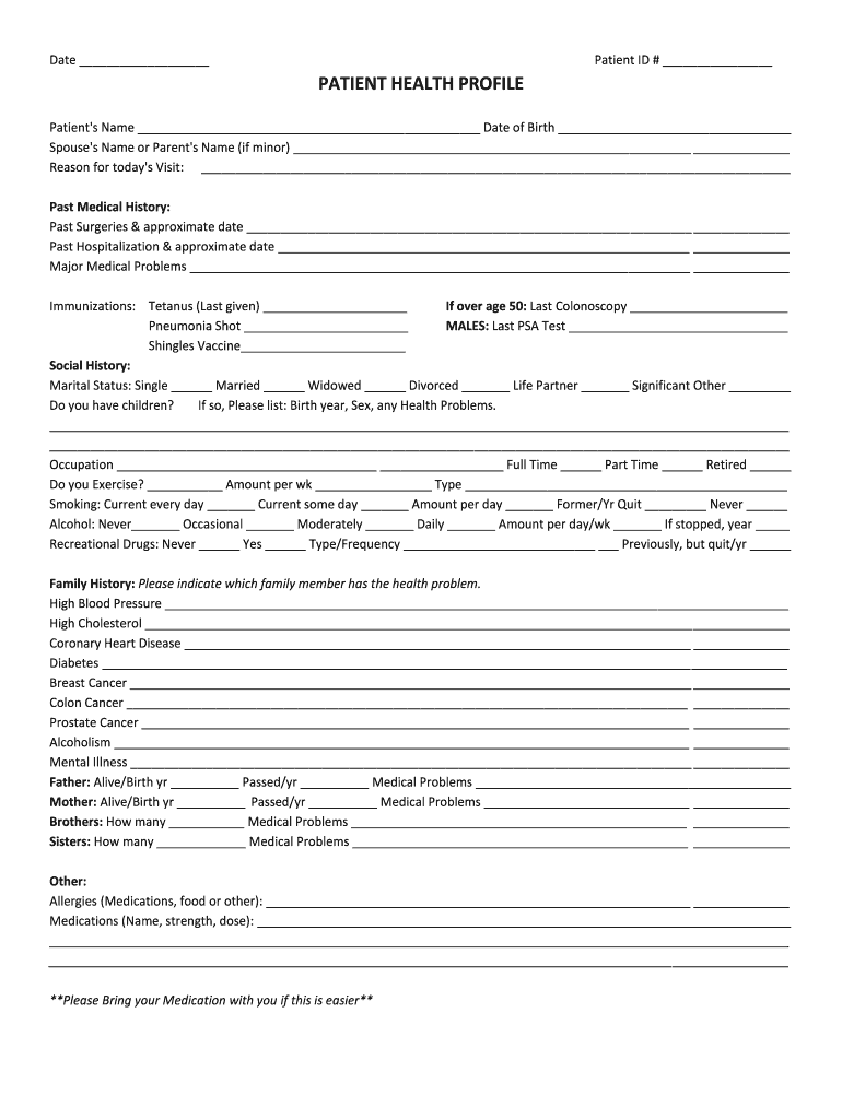 Fillable Online Date Patient ID PATIENT HEALTH PROFILE - Fax Email ...