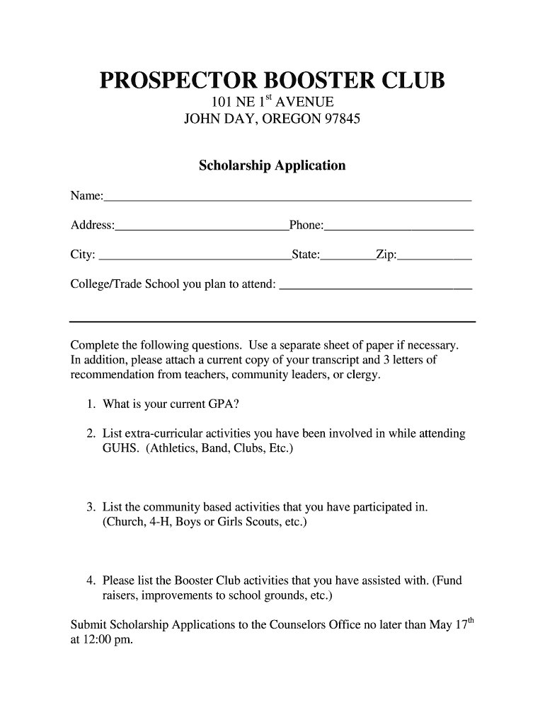 Fillable Online grantesd k12 or PROSPECTOR BOOSTER CLUB ...