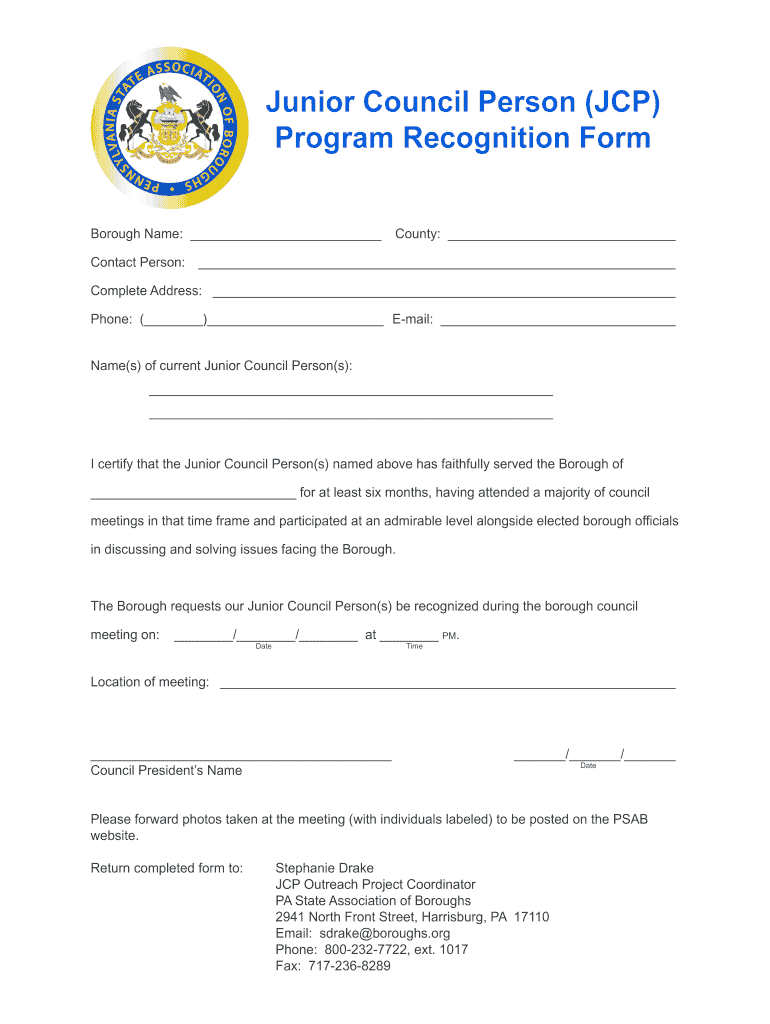 Fillable Online boroughs Junior Council Person (JCP) - boroughs Fax Email Print - pdfFiller
