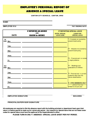 Fillable Online ccsdistrict EMPLOYEES PERSONAL REPORT OF ABSENCE ...