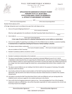 Fillable Online www2 wall k12 nj Application for Admission of Affidavit ...