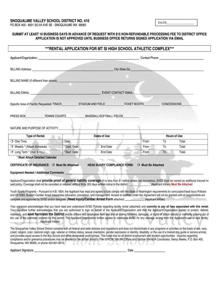 Fillable Online svsd410 RENTAL ATHLETIC COMPLEX Fax Email Print - pdfFiller