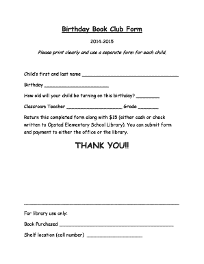 Fillable Online svsd410 Birthday Book Club bFormb - svsd410 Fax Email ...