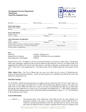 Fillable Online cityofmanor Development Services Department Subdivision ...