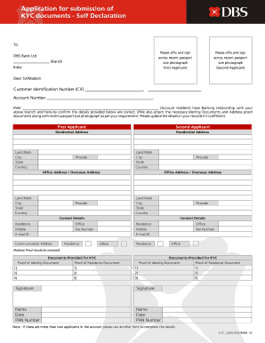 Fillable Online KYC Self DeclarationTwo applicant050314 Fax Email Print ...