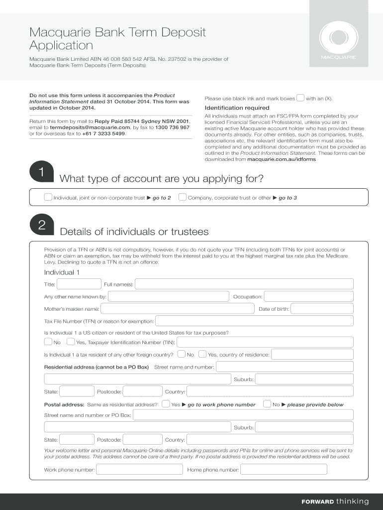 Fillable Online Product Information Statement - Macquarie Group Fax ...