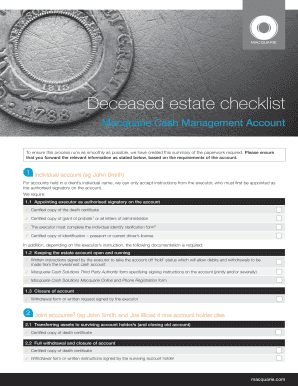 Fillable Online Deceased estate checklist - Macquarie Group Fax Email ...