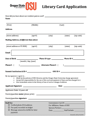 Fillable Online Library Card Application - The Valley Library Fax Email ...