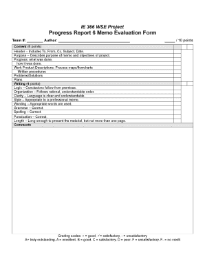 Fillable Online classes engr oregonstate IE 366 WSE Project Progress Report 6 Memo Evaluation ...