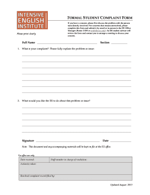 Fillable Online iei illinois FORMAL STUDENT COMPLAINT FORM ...