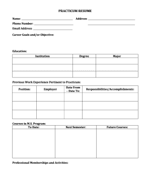 Fillable Online Practicum Resume - webdocslisillinoisedu Fax Email ...