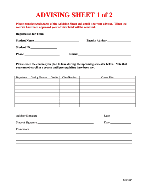 Fillable Online engineering und ADVISING SHEET 1 of 2 ...