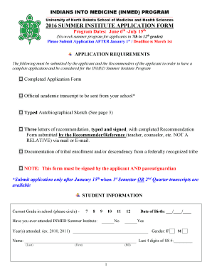 Fillable Online med und 2016 SUMMER INSTITUTE APPLICATION FORM Fax ...