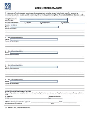 Fillable Online umb ODI SELECTION DATA FORM Fax Email Print - pdfFiller