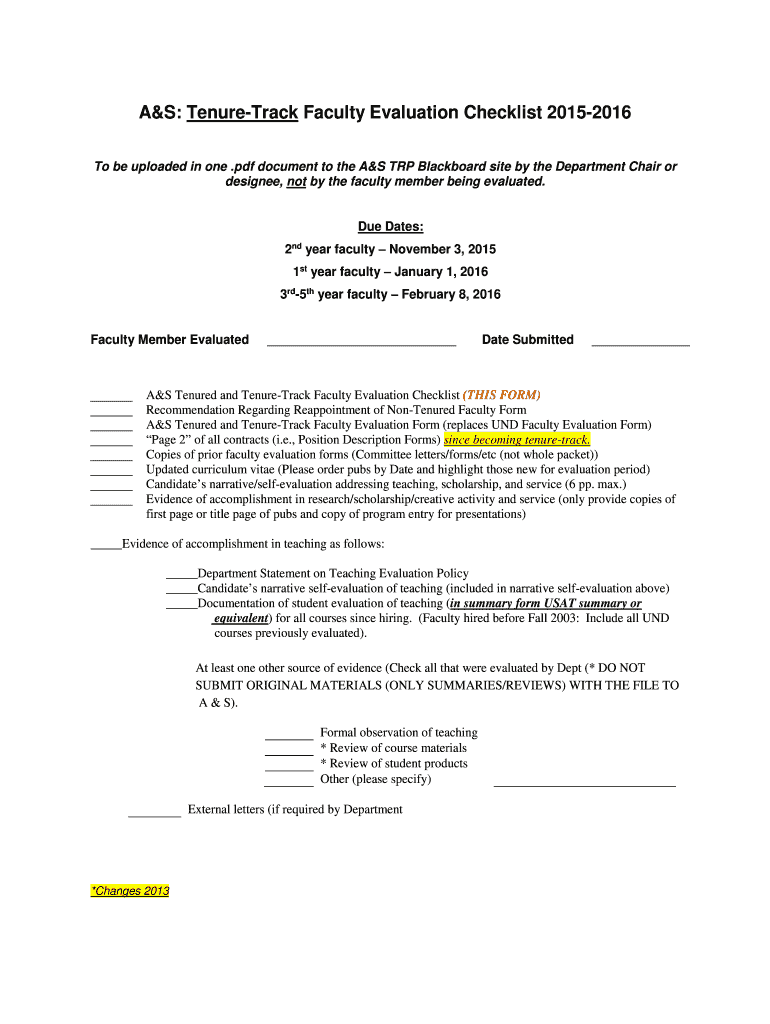 Fillable Online arts-sciences und AS Tenure-Track Faculty Evaluation ...