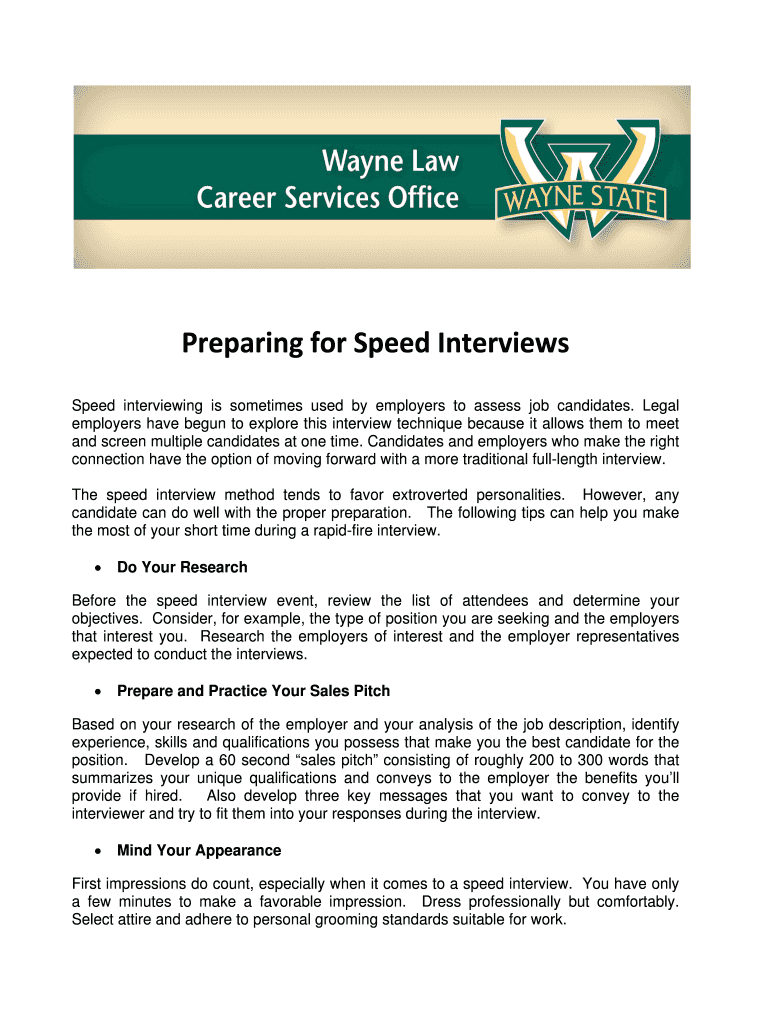 Fillable Online Speed interviewing is sometimes used by employers to ...