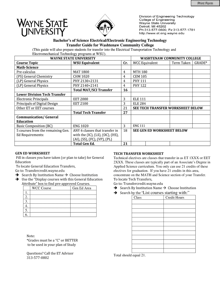 Fillable Online engineering wayne List courses starting with - Wayne State University Fax Email ...