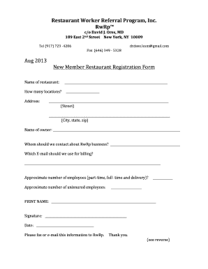 Fillable Online New Member Restaurant Registration Formdocx Fax Email ...