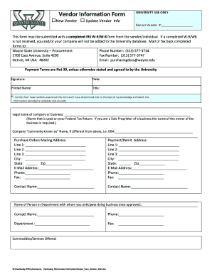 Fillable Online Vendor Information Form UNIVERSITY USE ONLY Fax Email ...