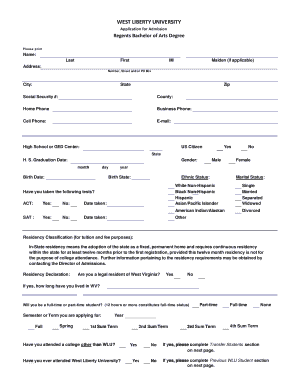 Fillable Online westliberty WEST VIRGINIA REGENTS BACHELOR OF ARTS DEGREE Fax Email Print ...