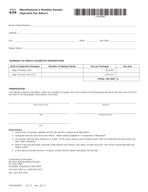 Fillable Online Form Manufacturers Monthly Sample 634 Cigarette Tax ...