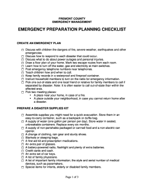 Fillable Online EMERGENCY PREPARATION PLANNING CHECKLIST Fax Email ...