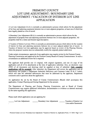 Fillable Online FREMONT COUNTY LOT LINE ADJUSTMENT APPLICATION Fax ...