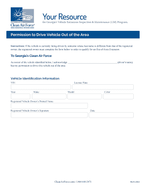 Fillable Online Permission to Drive Vehicle Out of the Area Fax Email ...