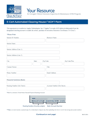 Fillable Online E-Cert Automated Clearing House ACH Form Fax Email ...