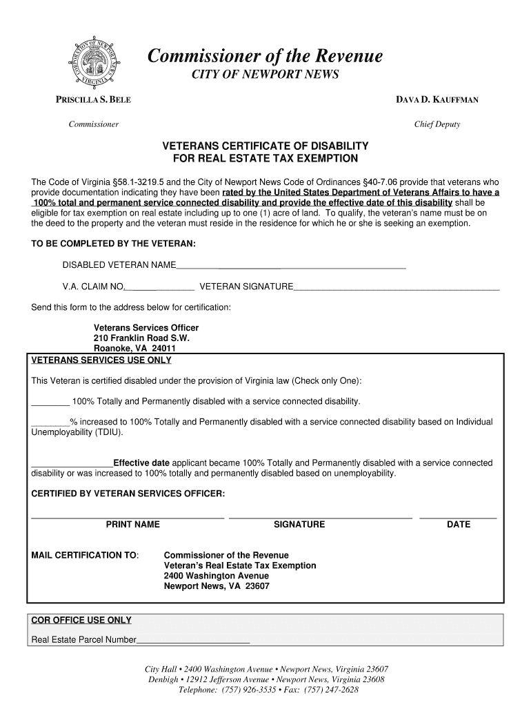 Fillable Online VETERANS CERTIFICATE OF DISABILITY - nngovcom Fax Email ...