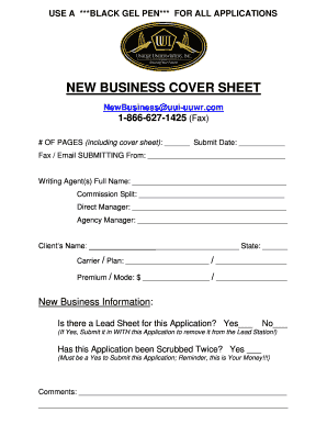 Fillable Online NEW BUSINESS COVER SHEET - Constant Contact Fax Email ...