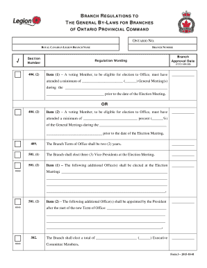 Fillable Online on legion Branch Regulations - Royal Canadian Legion ...