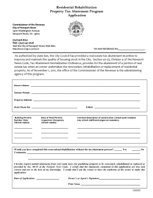 Fillable Online Residential Rehabilitation Property Tax Abatement ...