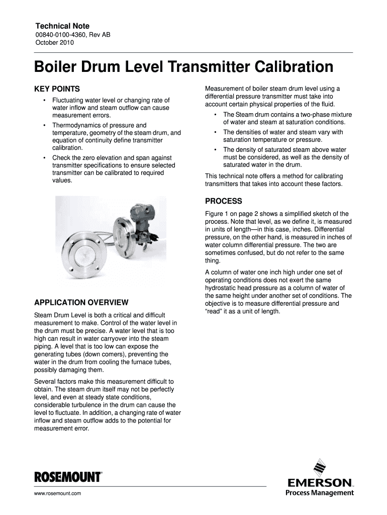 Fillable Online Boiler Drum Level Transmitter Calibration - Technical ...