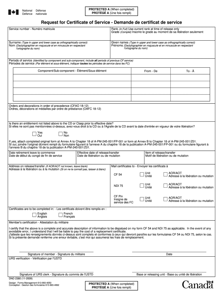 Fillable Online Request for Certificate of Service - Demande de ...