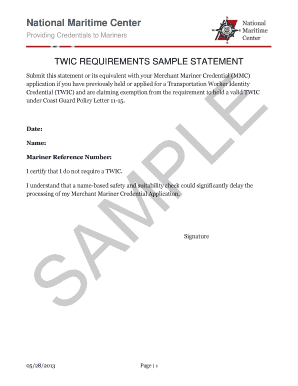 Fillable Online TWIC REQUIREMENTS SAMPLE STATEMENT - Columbia Pacific ...