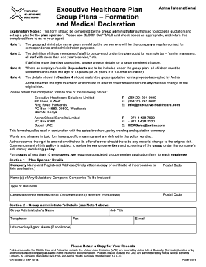 Fillable Online Executive Healthcare Plan Aetna International Group ...