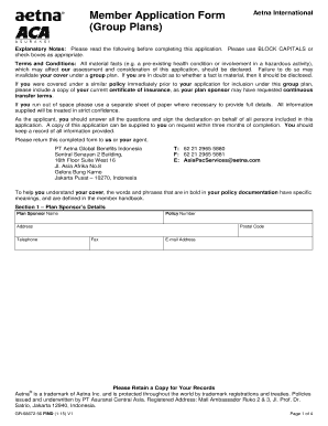 Fillable Online Member Application Form Aetna International Group Plans ...