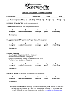 Fillable Online Referee Evaluation Form for Coaches Coach Name: Age ...