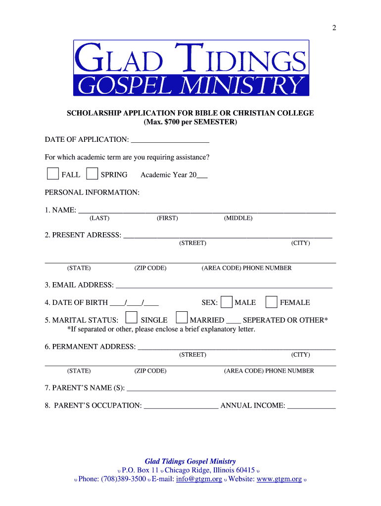 Fillable Online gtgm Dear Applicant - Glad Tidings Gospel Ministry Fax ...