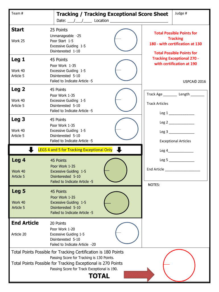 Fillable Online Tracking & Tracking Exceptional Score Sheet 2016 Fax ...