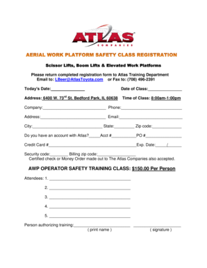 Fillable Online AWP OPERATOR SAFETY TRAINING CLASS 15000 Per Person Fax ...