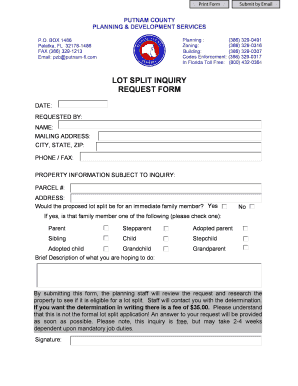 Fillable Online LOT SPLIT INQUIRY REQUEST FORM - Putnam County ...