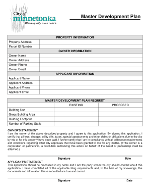 Fillable Online Master Development Plan PROPERTY INFORMATION Property ...
