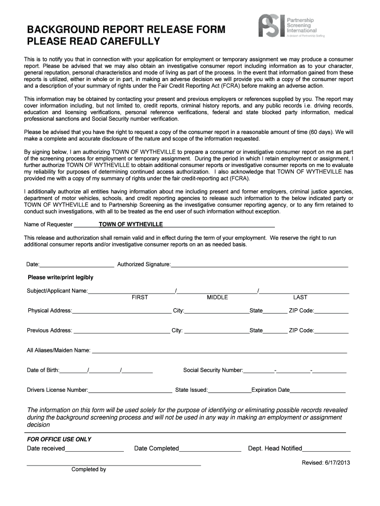 Fillable Online BACKGROUND REPORT RELEASE FORM PLEASE READ CAREFULLY ...