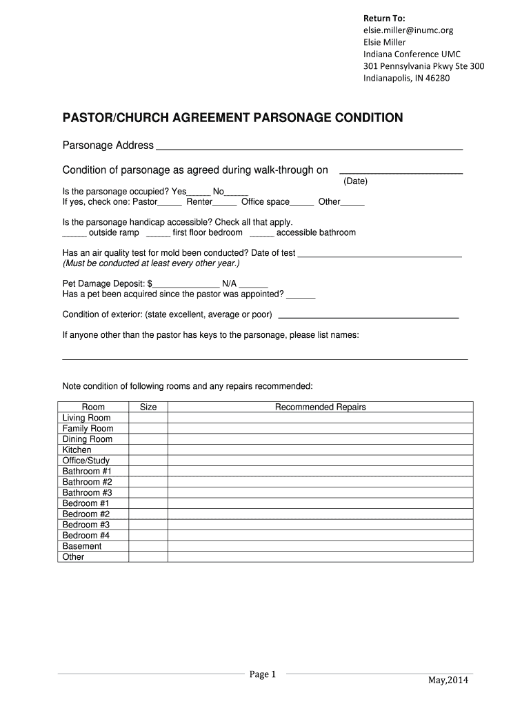 Fillable Online PASTORCHURCH AGREEMENT PARSONAGE CONDITION Fax Email ...