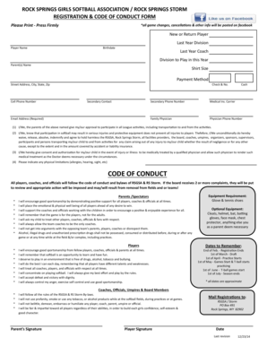 Fillable Online ROCK SPRINGS GIRLS SOFTBALL ASSOCIATION ROCK SPRINGS ...