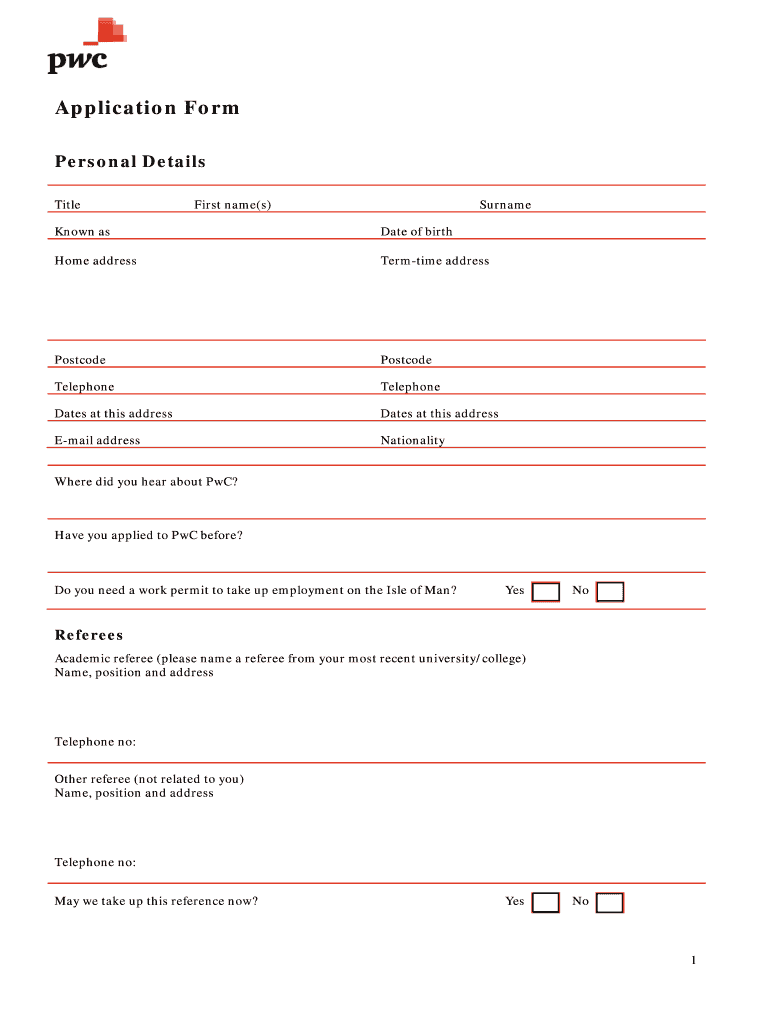 Fillable Online PwC Graduate Application Form Final Fax Email Print ...