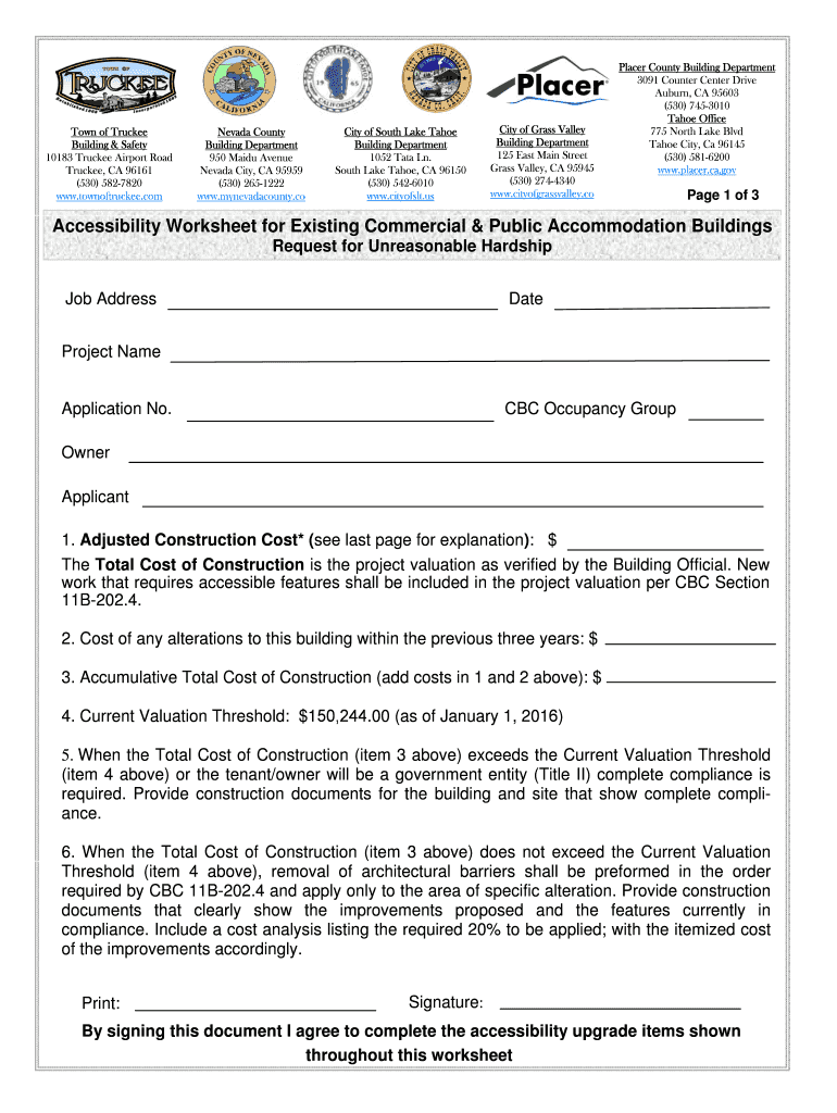 Fillable Online Accessibility Worksheet all - mynevadacountycom Fax ...