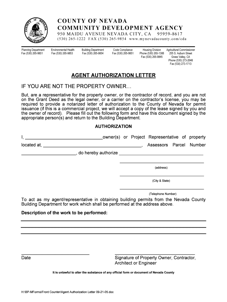Fillable Online Agent Authorization Letter 09-21-05 Fax Email Print ...